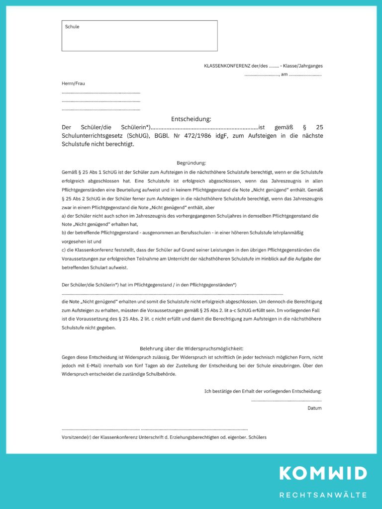 Der Widerspruch im Schulrecht - Das Verfahren vor der Bildungsdirektion